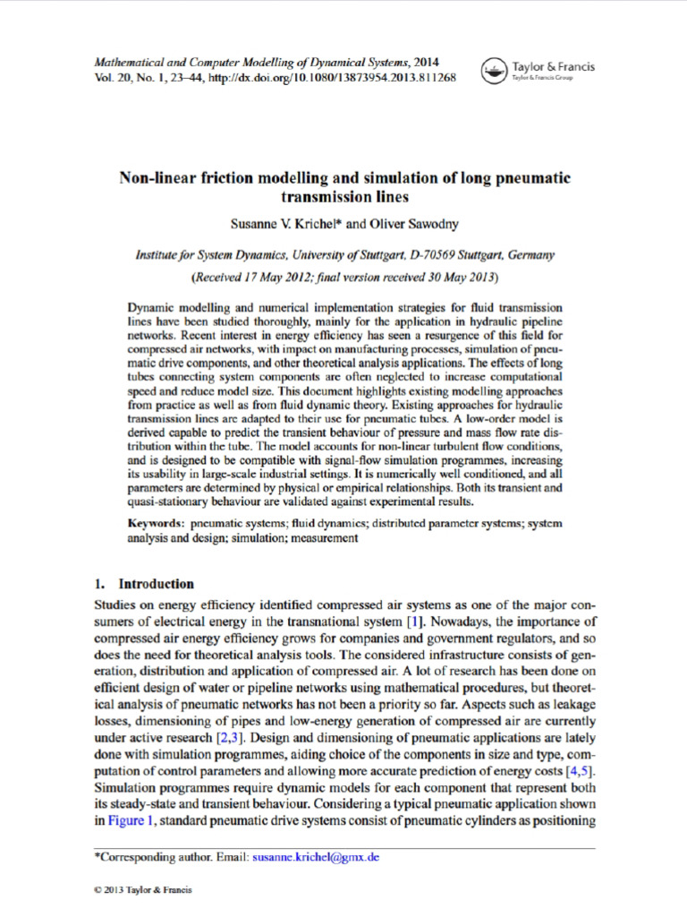 Non-Linear Friction Modeling and Simulation of Long Pneumatic Transmission Lines | PDF | Partial ...