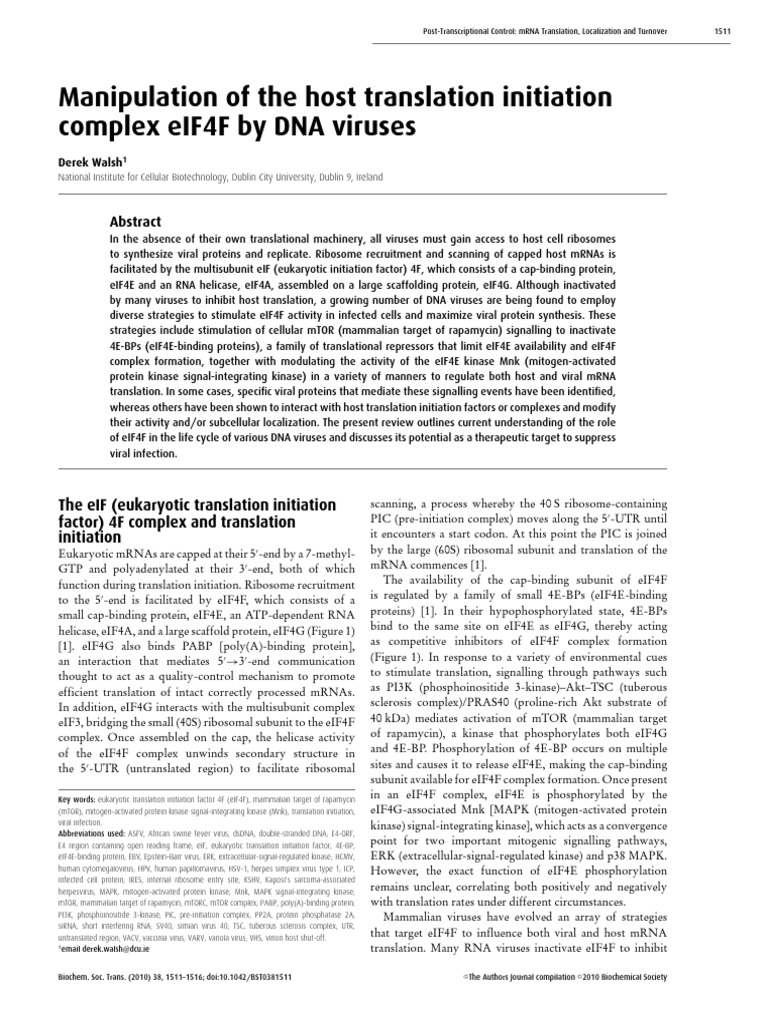 Manipulation of The Host Translation Initiation | PDF | Messenger Rna ...
