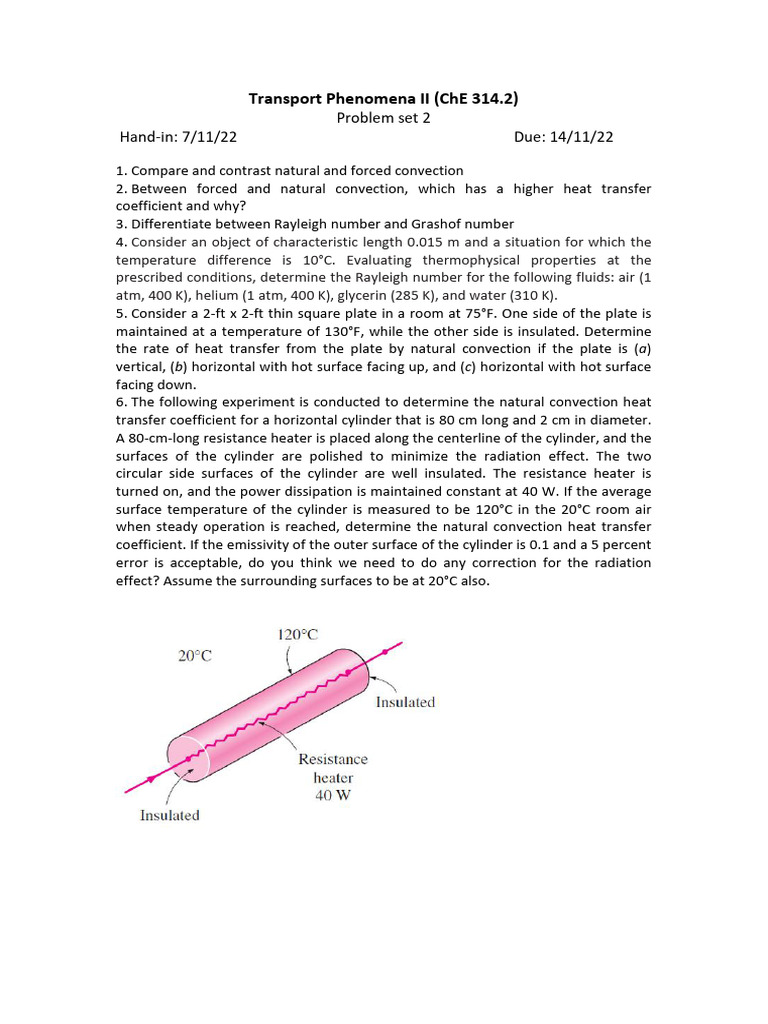 Transport Phenomena I I ChE 314.2 Problem Set 2 | PDF