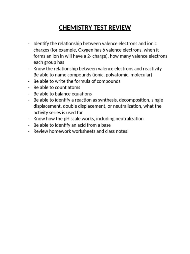Chemistry Test Review | PDF