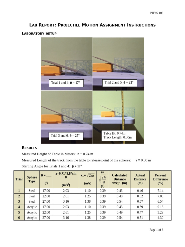 Lab Report Projectiles FINAL | PDF