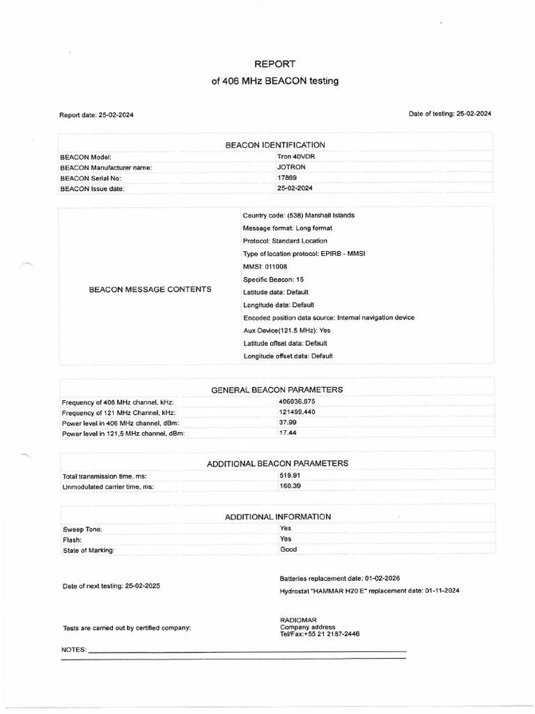 Test Report - 406 MHZ Beacon | PDF