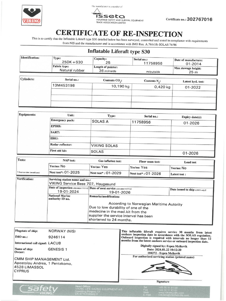 Liferaft Inspection Certificate | PDF