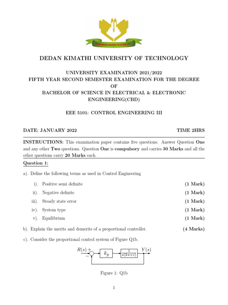 Control Engineering Exam Questions 2022 | PDF | Mathematical Physics ...