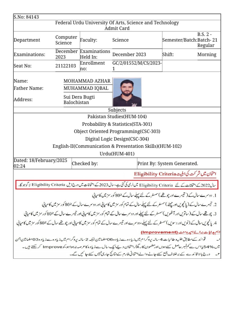 Print Online Admit Card | PDF