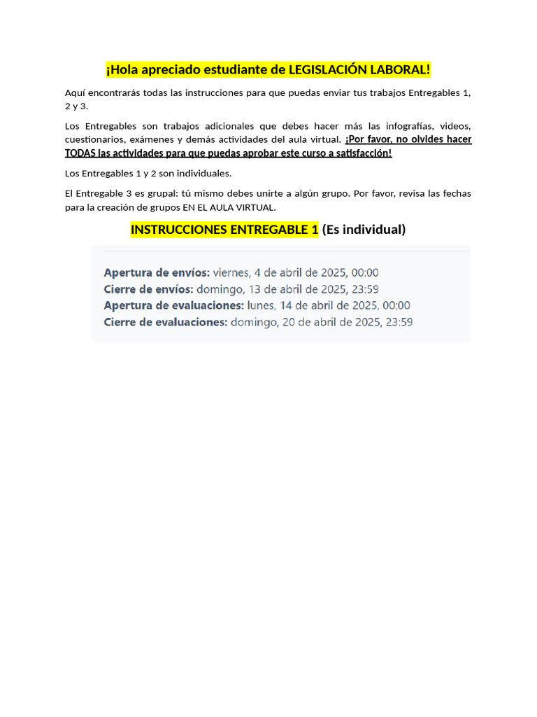 2025 Instrucciones Entregables | PDF | Derecho laboral