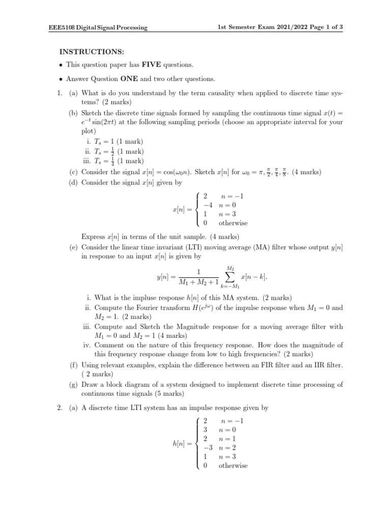 Eee5108 Digital Signal Processing Exam | PDF | Digital Signal Processing | Control Theory