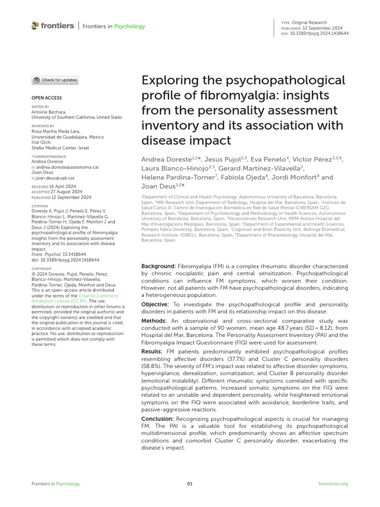 Exploring The Psychopathological Profile of Fibromyalgia Insights From ...