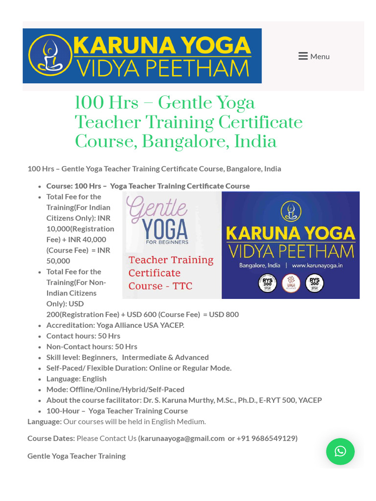 Karunayoga in Gentle Yoga Teacher Training Certificate Course ... | PDF ...