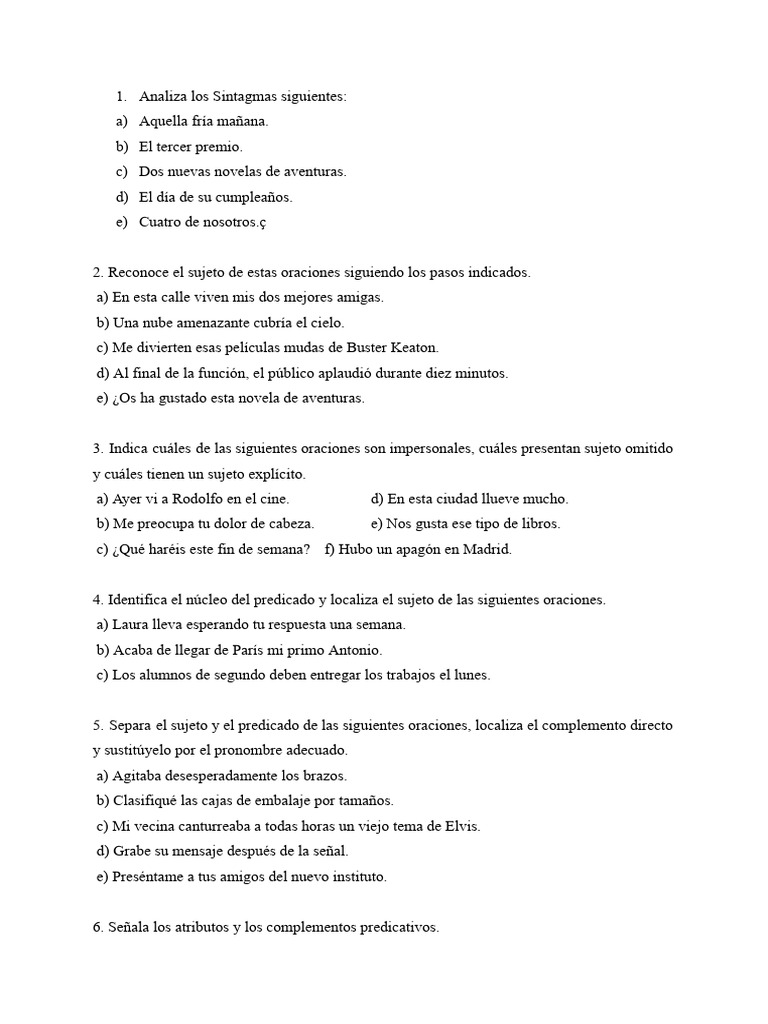 Repaso Gramática Lengua | PDF | Asunto (gramática) | Predicado (Gramática)