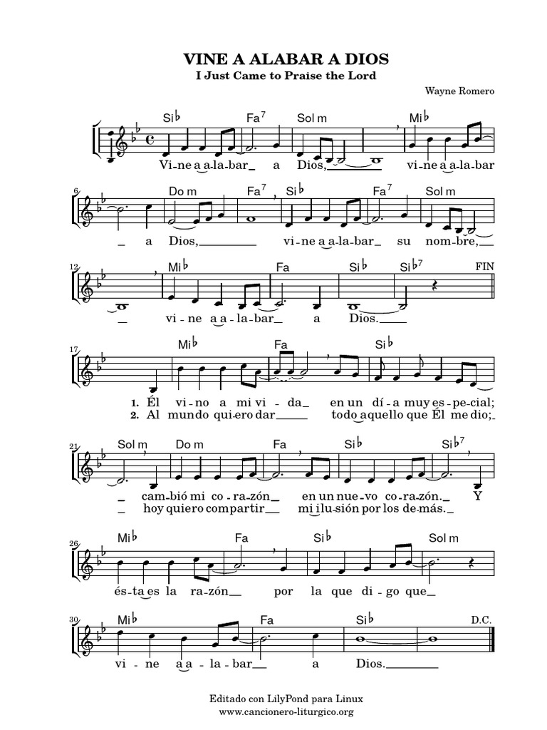 Letra de "Vine a Alabar a Dios" | PDF