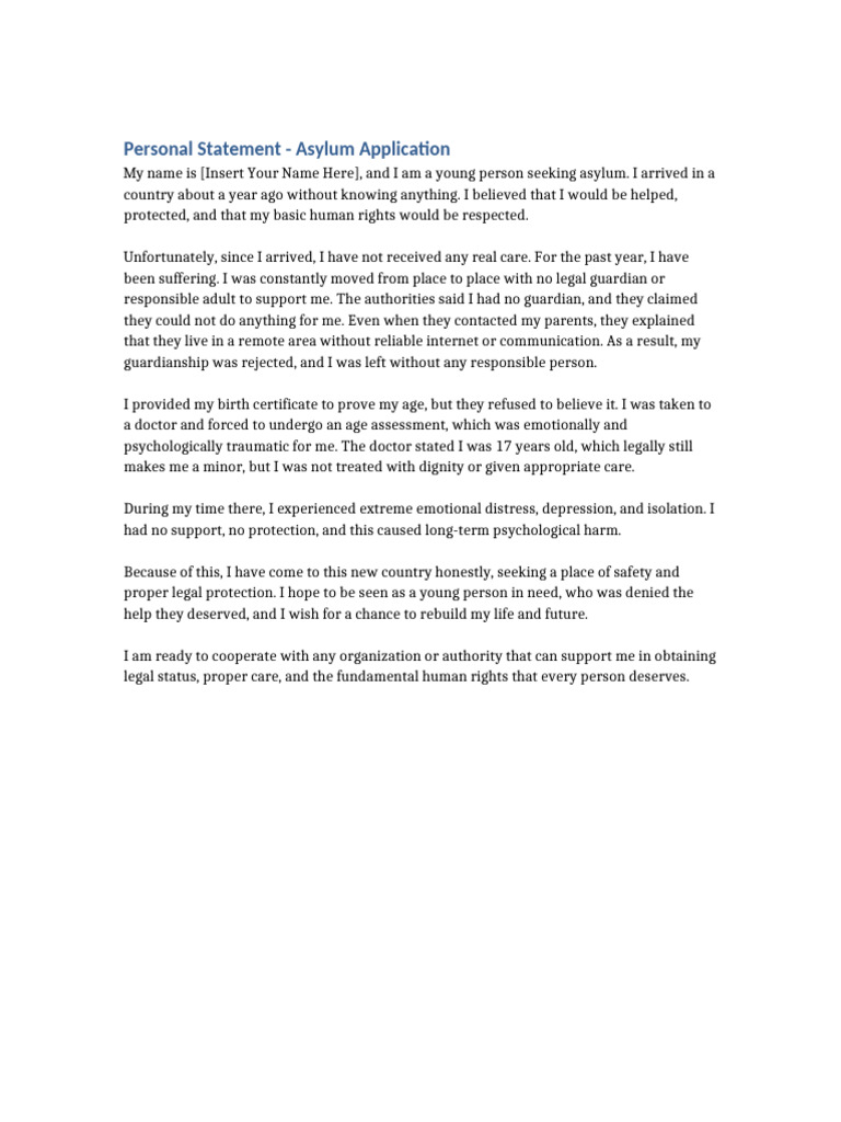 Personal Statement Asylum English | PDF
