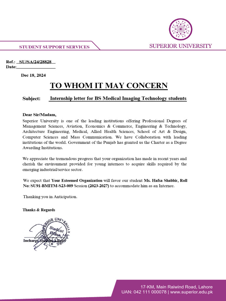 MIT Internship Letter | PDF