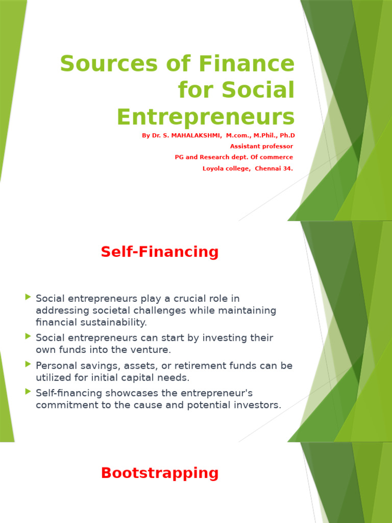 Sources of Finance For Social Entrepreneurs | PDF | Entrepreneurship ...