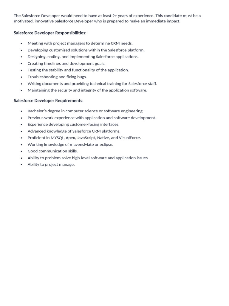 Job Description - Salesforce Developer | PDF