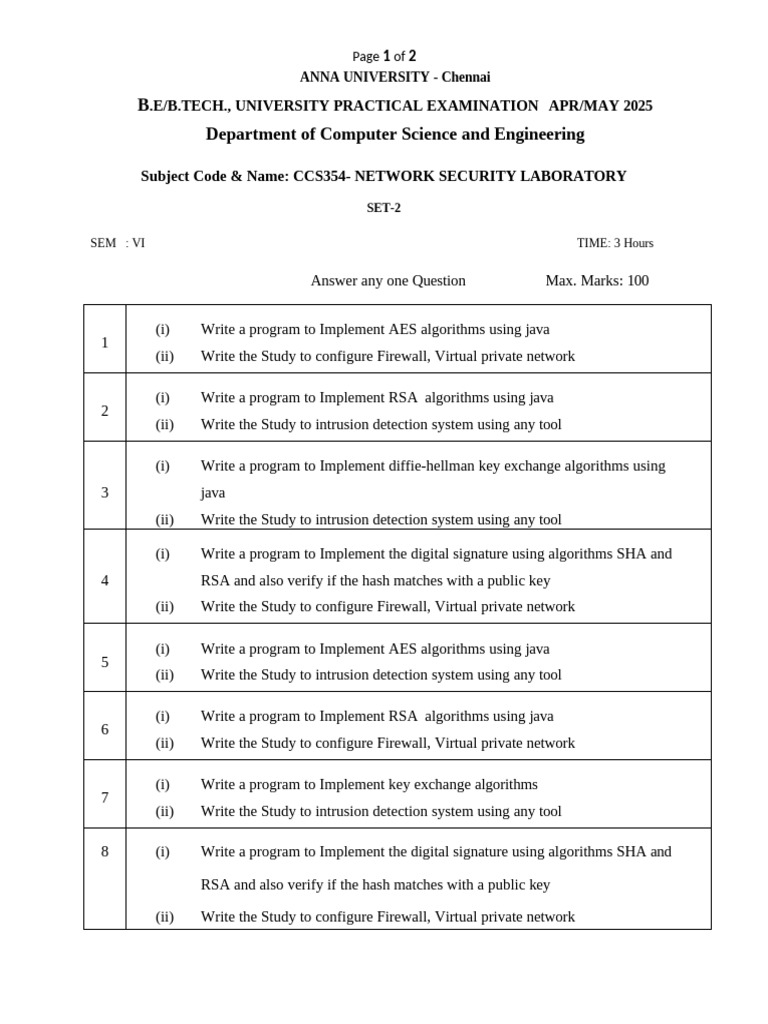 Ccs354 Network Security Lab Practical Exam Questions and Guidelines | PDF | Transport Layer ...