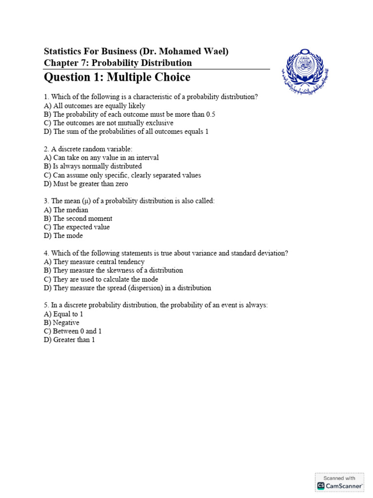 Lecture 8 Probability Distribution Exerc | PDF | Probability ...