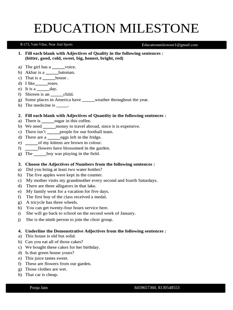 Adjectives Worksheet | PDF