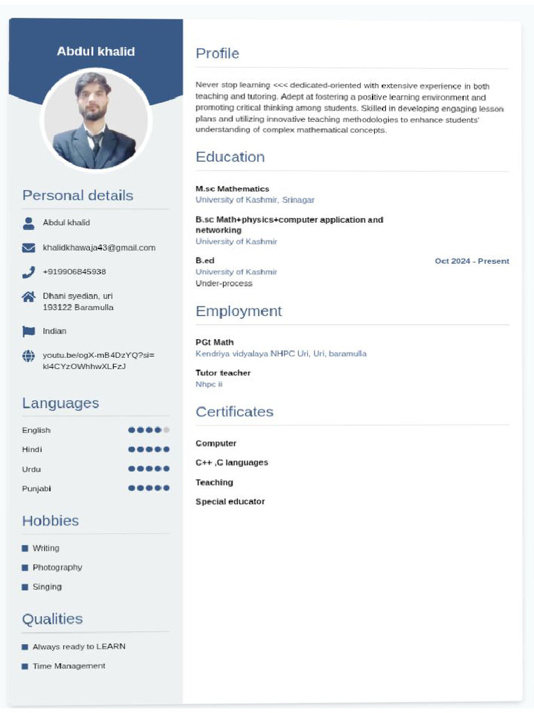 CV Abdul Khalid | PDF