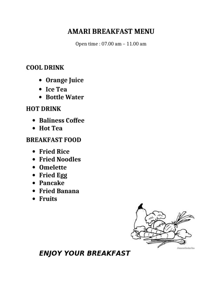 Amari Breakfast Menu Overview | PDF