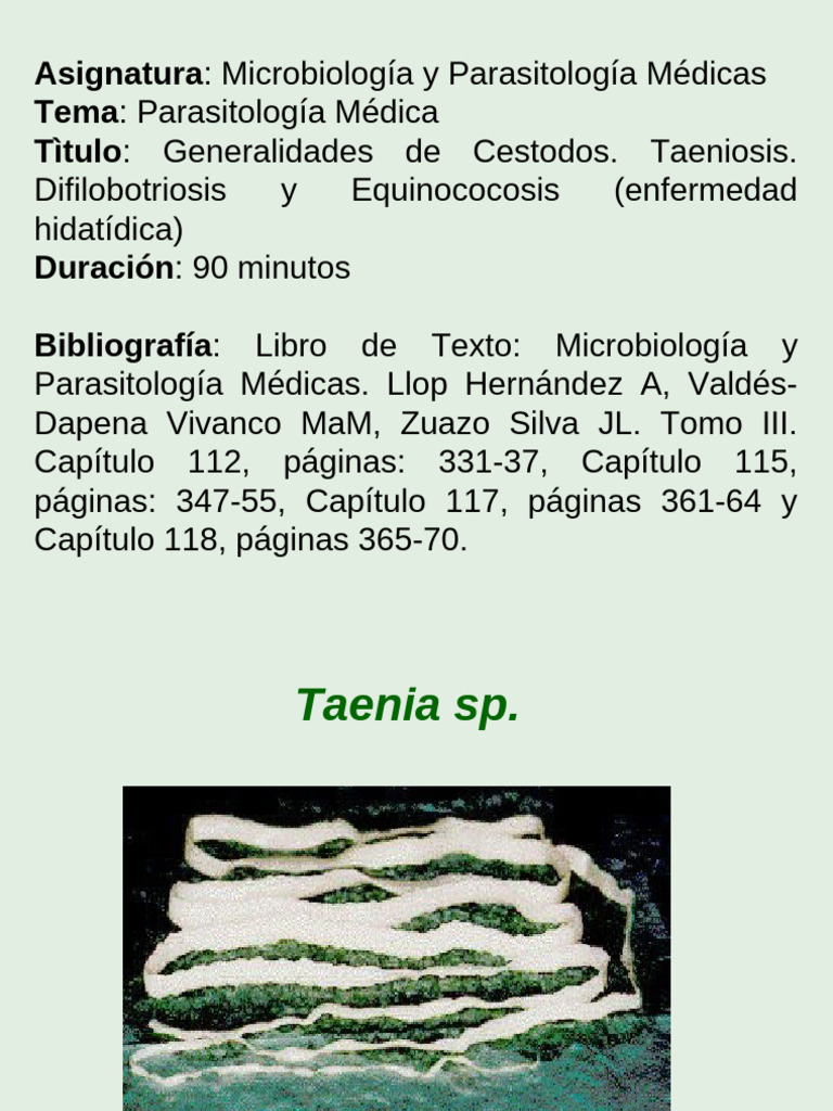 Generalidades sobre Taenia spp. | PDF | Especialidades Medicas ...