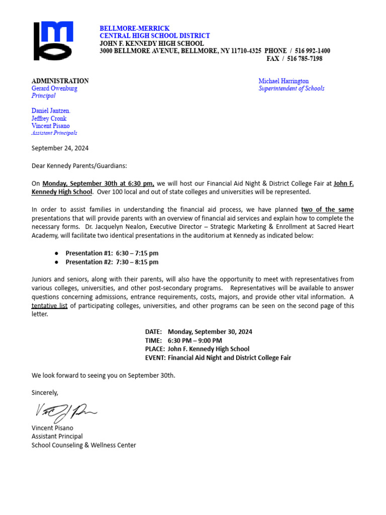 College Fair Letter and Flyer 2024 2 | PDF