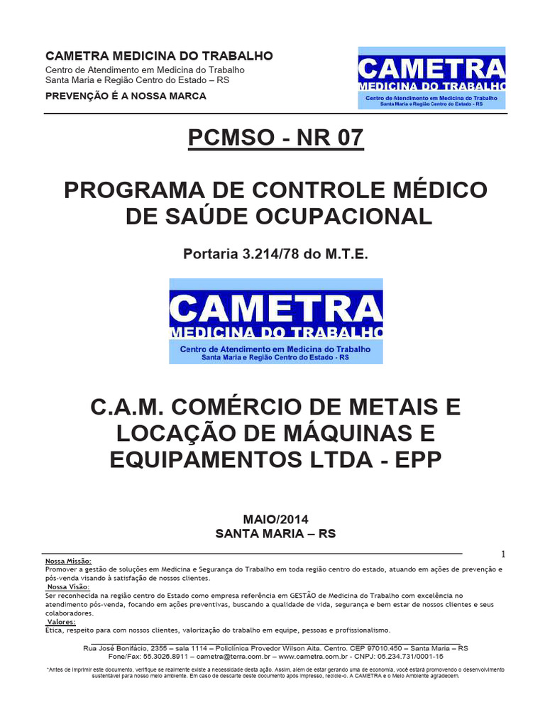 Pcmso Modelo | PDF | Remédio | Sustentabilidade