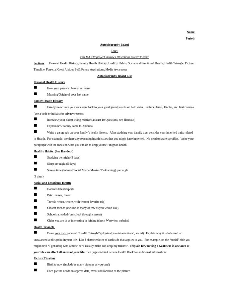 Autobiography Board Project Guide | PDF | Psychology | Behavioural Sciences