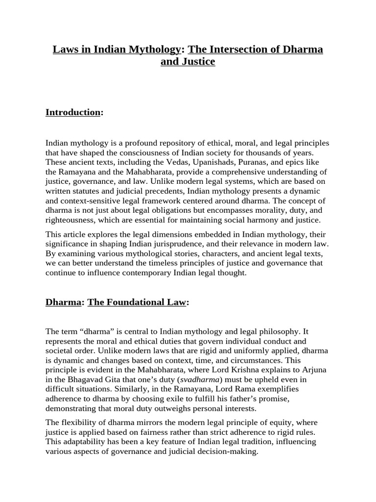 Laws in Indian Mythology - Riddhi Jain | PDF | Dharma | Justice