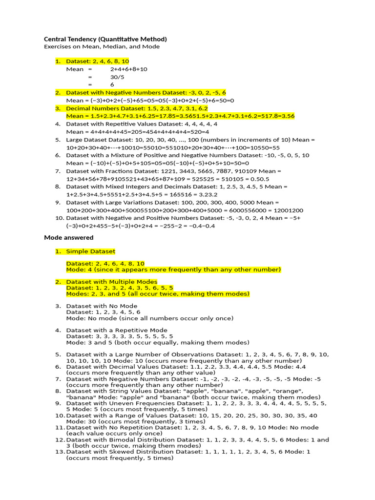 Central Tendency and Frequency Distribution | PDF | Mode (Statistics ...
