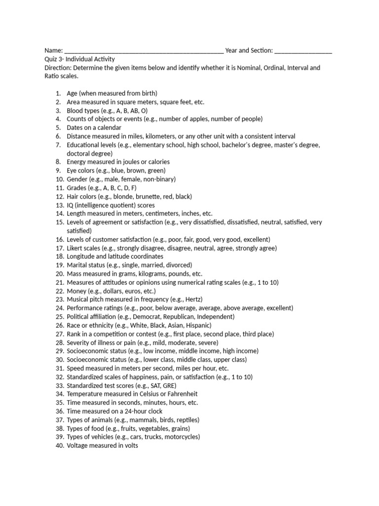 Quiz 3 Variable Identification | PDF | Level Of Measurement