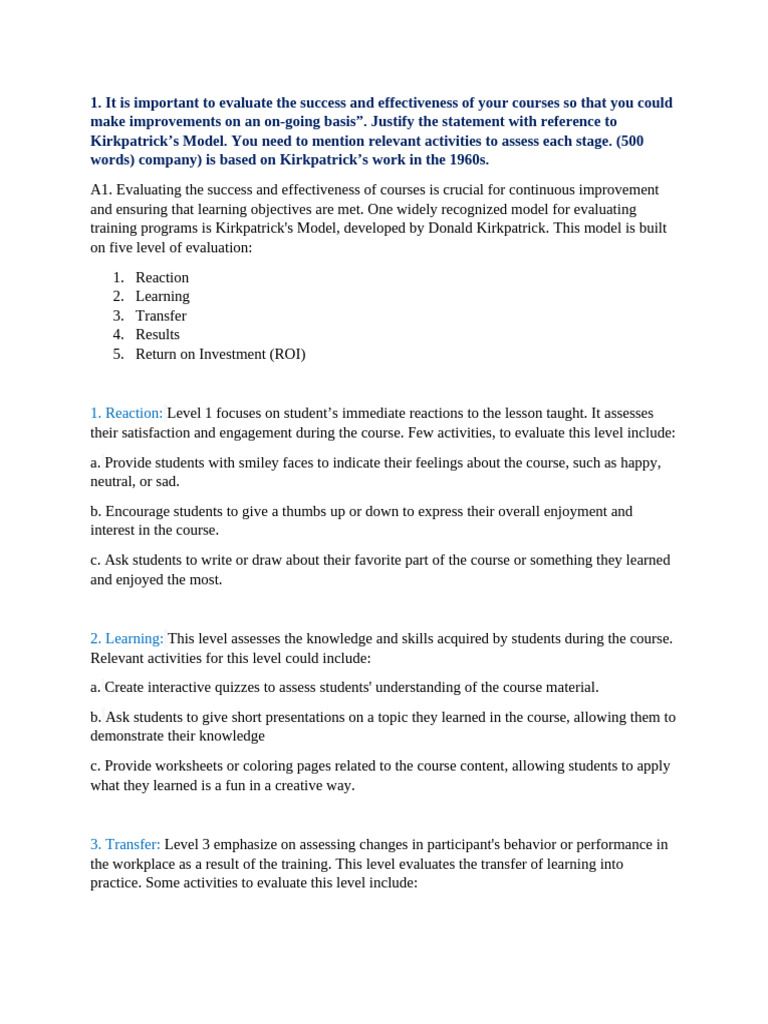 Evaluating Course Effectiveness with Kirkpatrick | PDF | English As A ...
