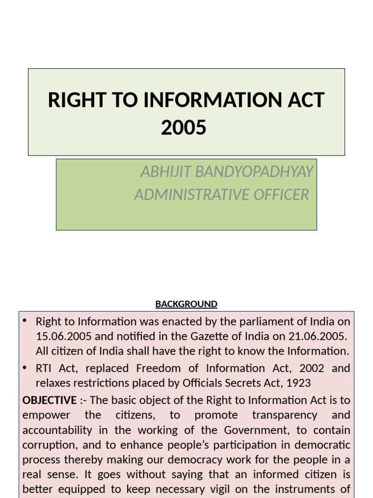 RTI Power Point Presentation | PDF | Freedom Of Information Laws By Country | Government