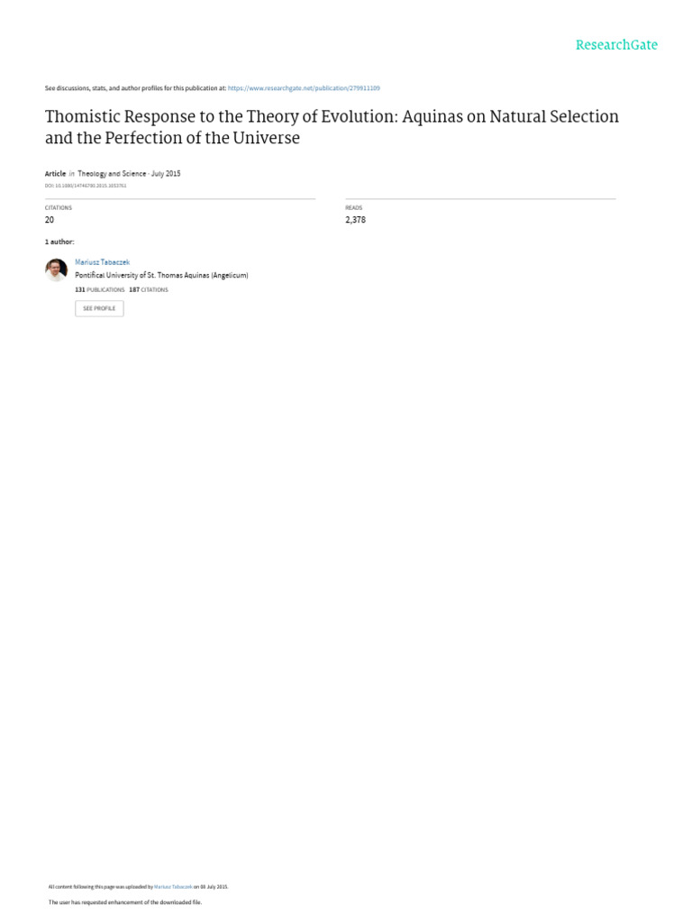 Thomistic Account of Evolution Final | PDF | Causality | Creationism