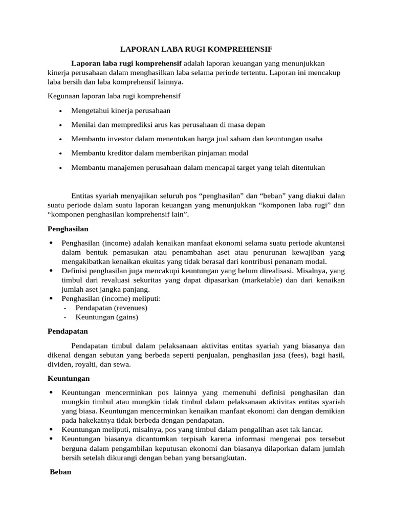 Laporan Laba Rugi Komprehensif Syariah | PDF
