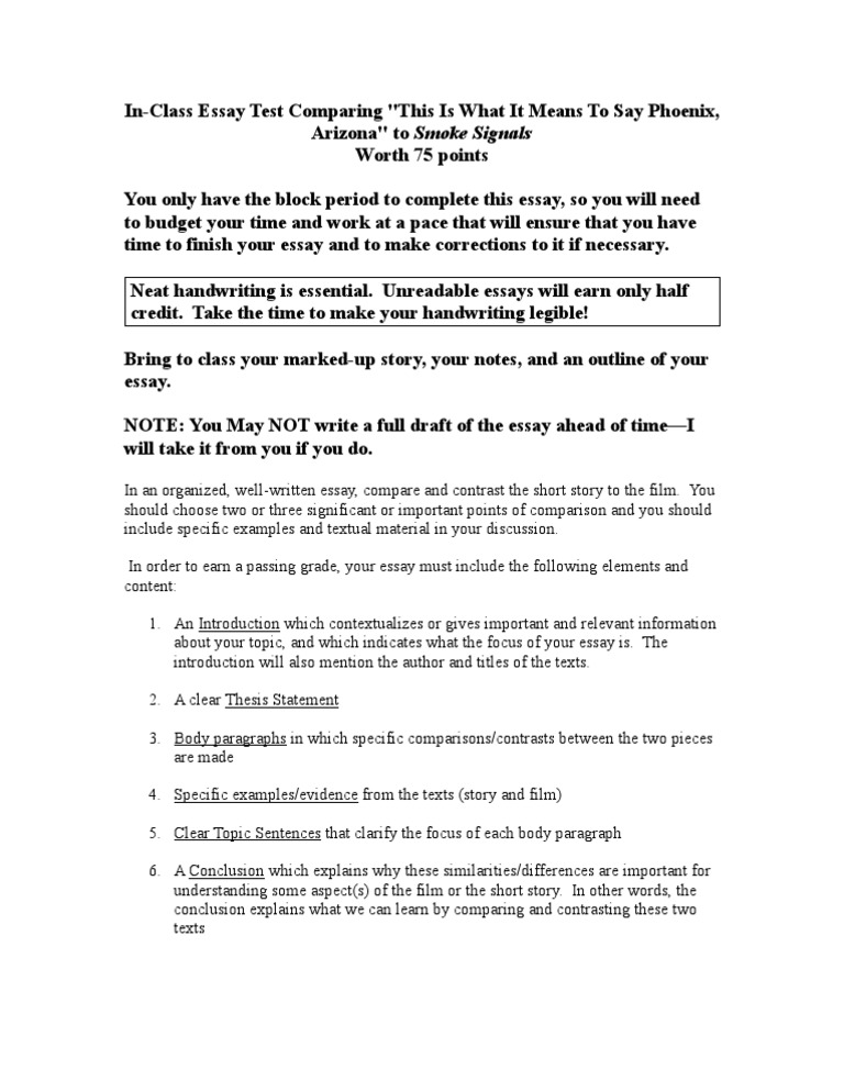 In Class Compare and Contrast Essay Test | PDF