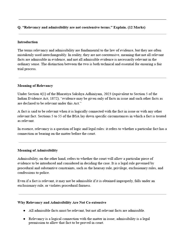Relevancy and Admissibility | PDF | Evidence (Law) | Admissible Evidence