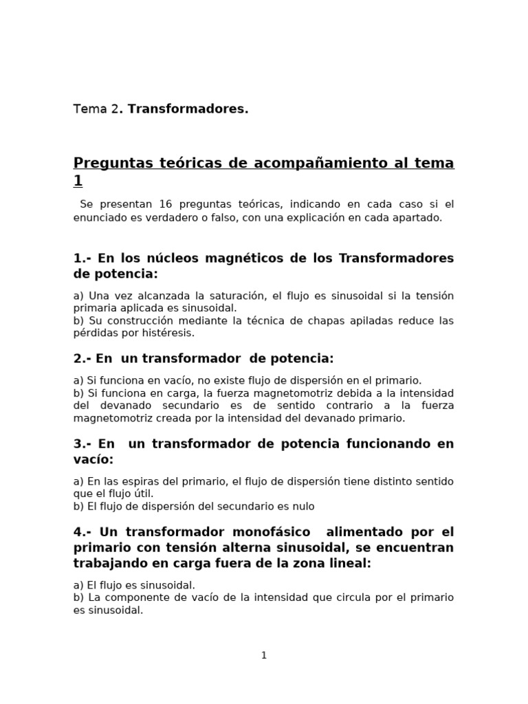Preguntas Tema 2 | PDF | Transformador | Poder (Física)