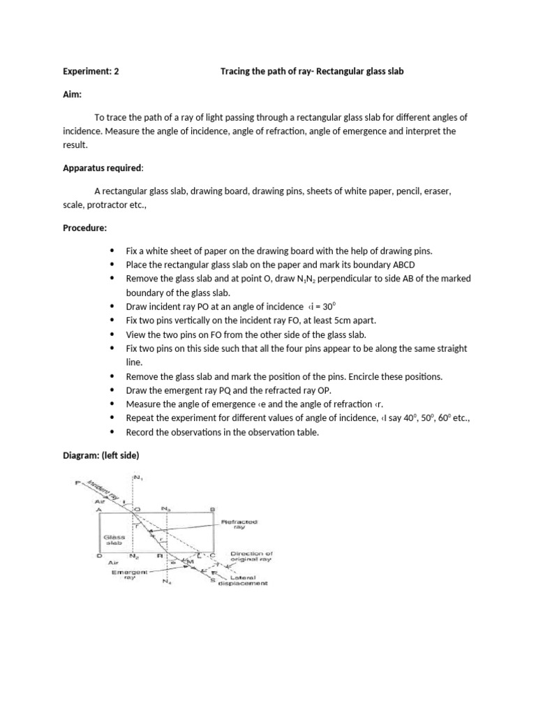 Experiment 2 - Rectangular Glass Slab | PDF