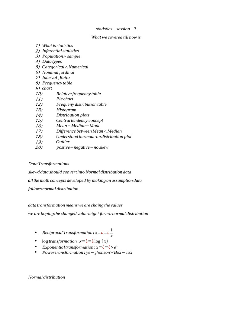 Statistics Session-4 Transformations | PDF