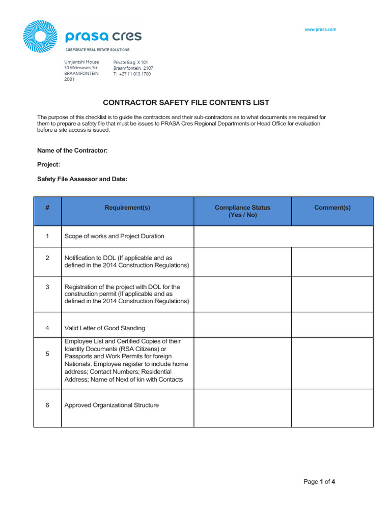 Contractor Safety File Checklist | PDF