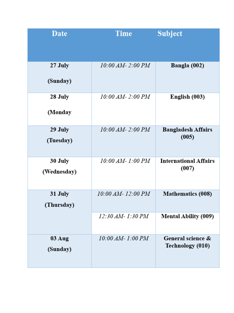 46th BCS Written Exam Routine 2025 | PDF