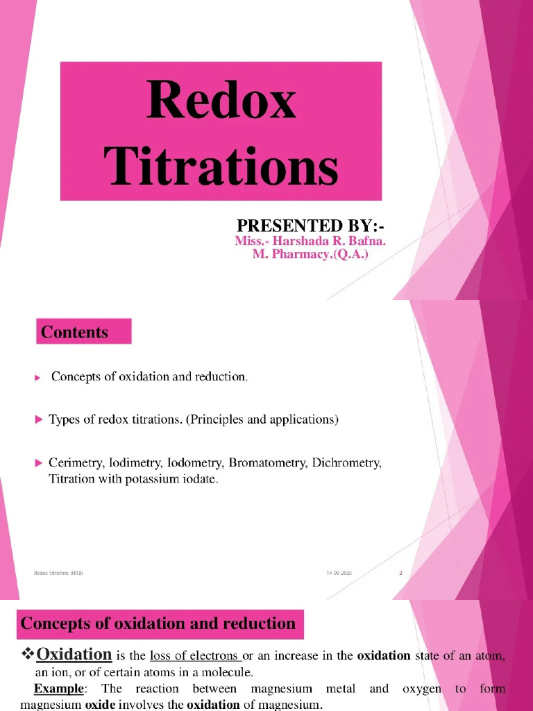Redox Titrations & Types For Bachelor of Pharmacy | PDF