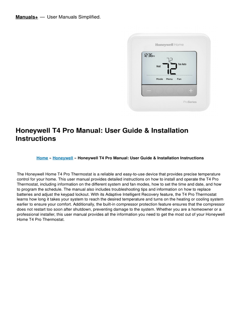 Honeywell T4 Installation Manual