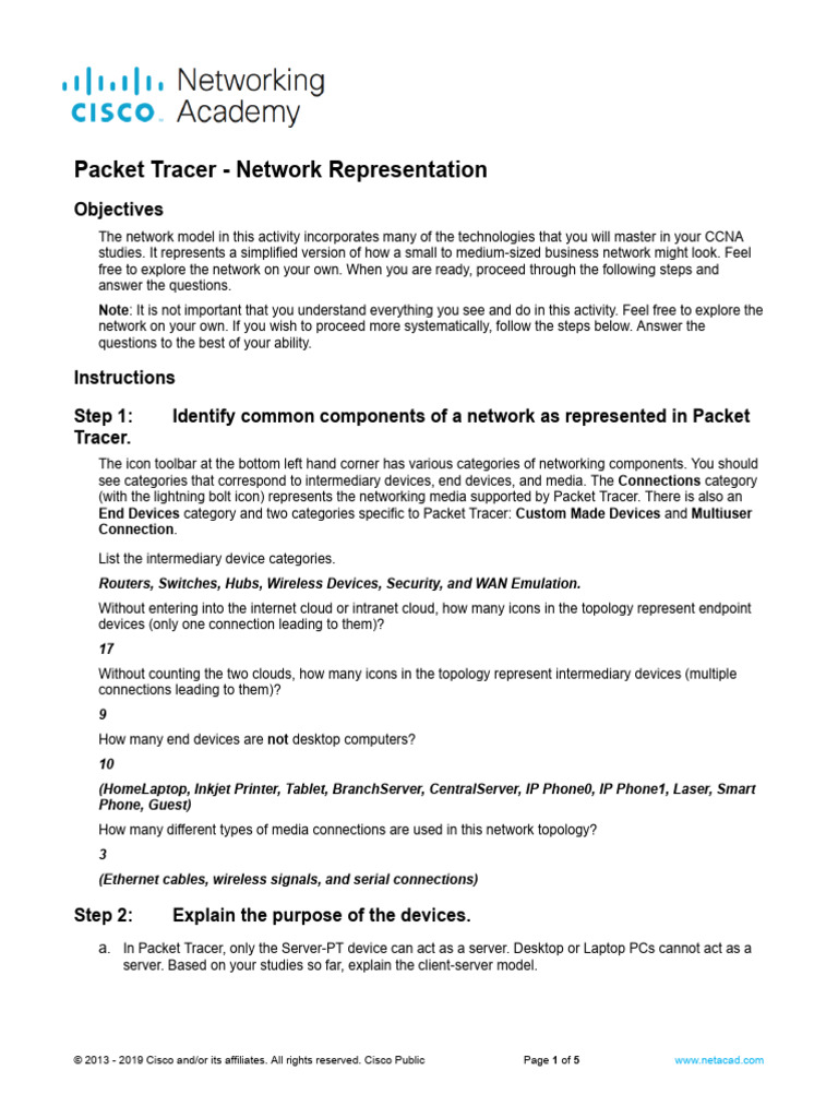 MAY 5 Submission - 1.5.7 Packet Tracer - Network Representation | PDF ...