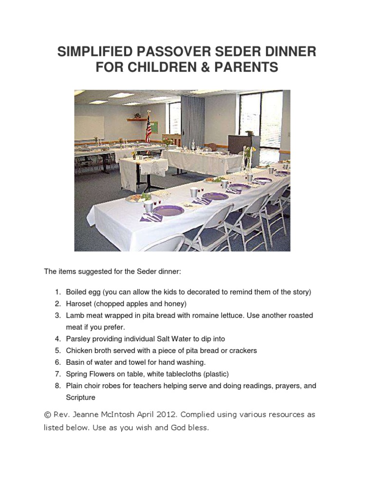 Simplified Passover Dinner Service For Kids | PDF | Passover | Passover ...