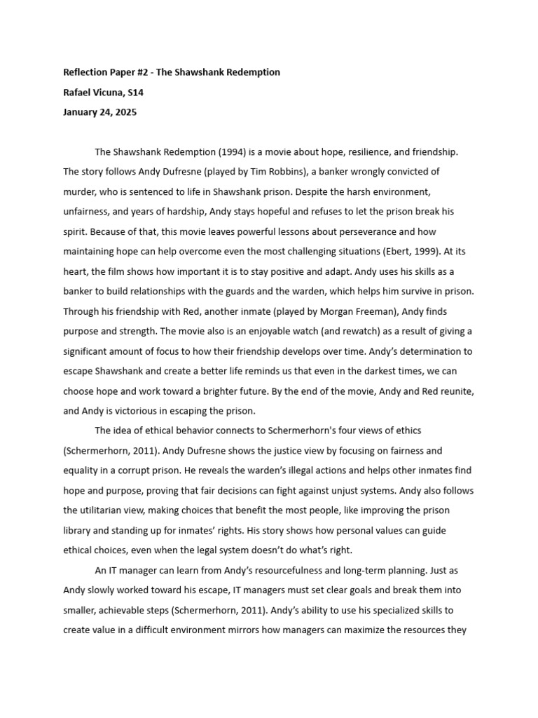Reflection Paper 2 - The Shawshank Redemption | PDF | Social Psychology