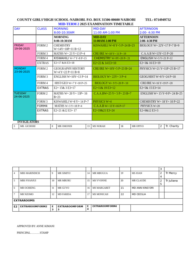 MID TERM Exam Timeatable | PDF