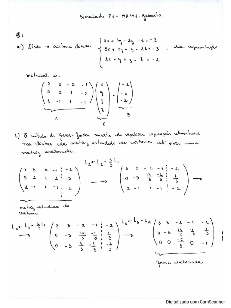 Gabarito - Simulado P1 - GA | PDF