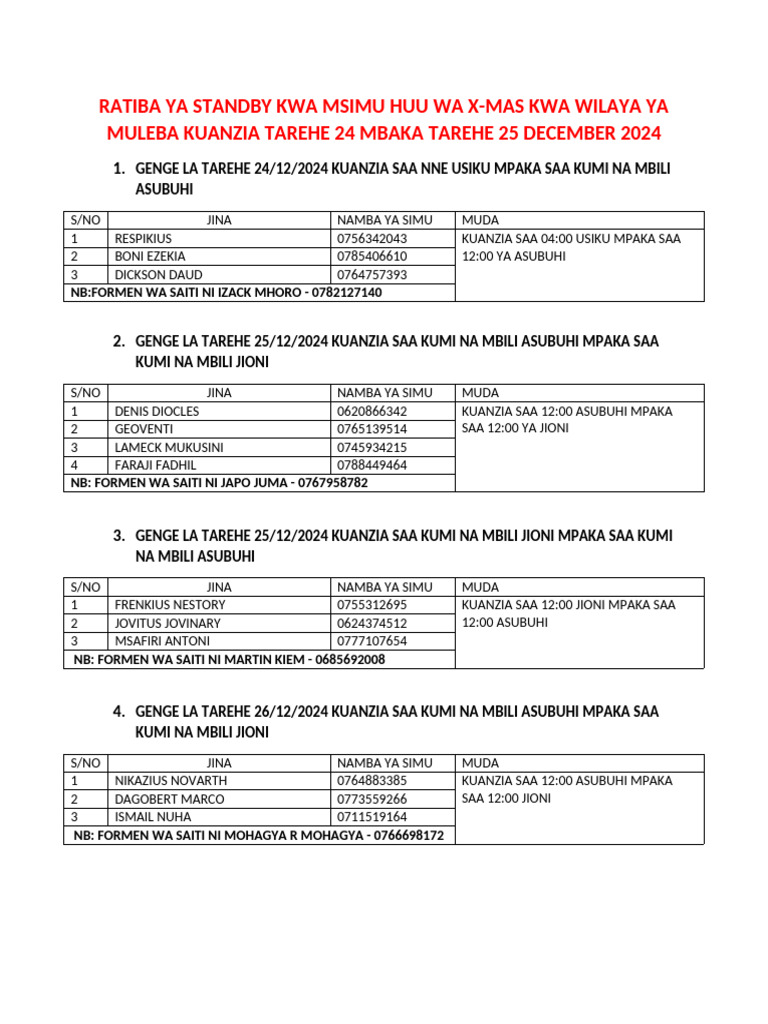 Standby Team | PDF